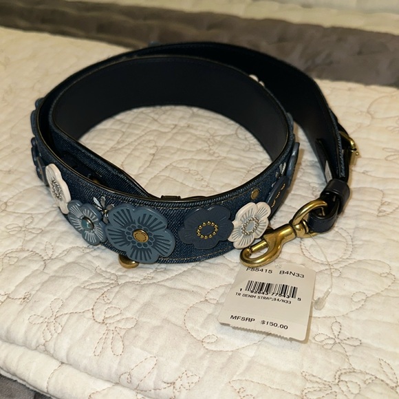 Coach | Bags | Nwt Coach Dark Denim Tea Rose Bag Strap | Poshmark